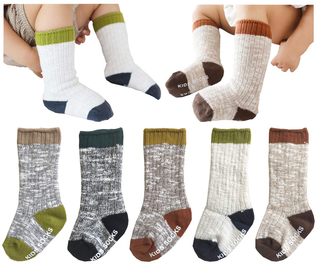 QandSweet Knitting Socks Keep Warm Unisex Baby Non-Slip Knee-High Stockings for Toddler Little Boy Girls 6-24 Months