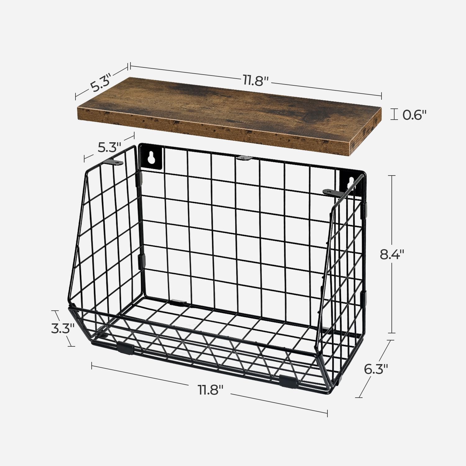 2 Pack Stackable Fruit Baskets with Wood Lid for Kitchen Counter, Wall-Mountable Hanging Wire Baskets with 4 Banana Hanger Hooks, Kitchen Organizers and Storage for Vegetable Onion Potato