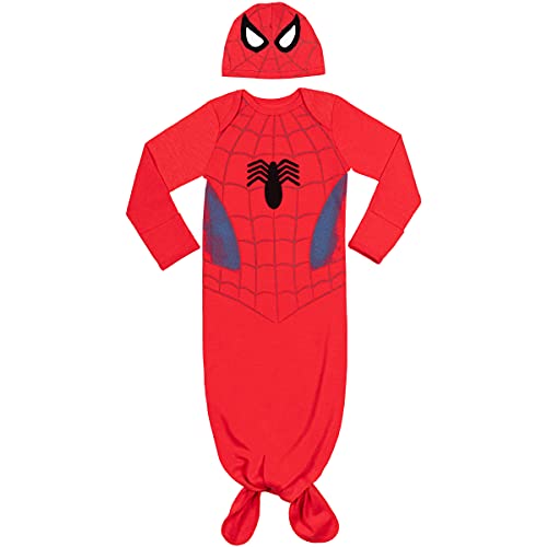 Marvel Avengers Spider-Man Newborn Baby Boys Cosplay Sleeper Gown and Hat 0-6 Months