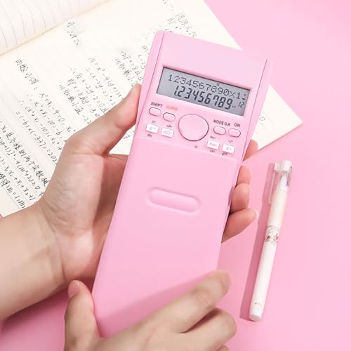 12 Bit Efficient Scientific Calculator, 240 Functions Math Calculator with LED Display, Sliding Hard Cover, Easy Use for Students Teachers (Pink)