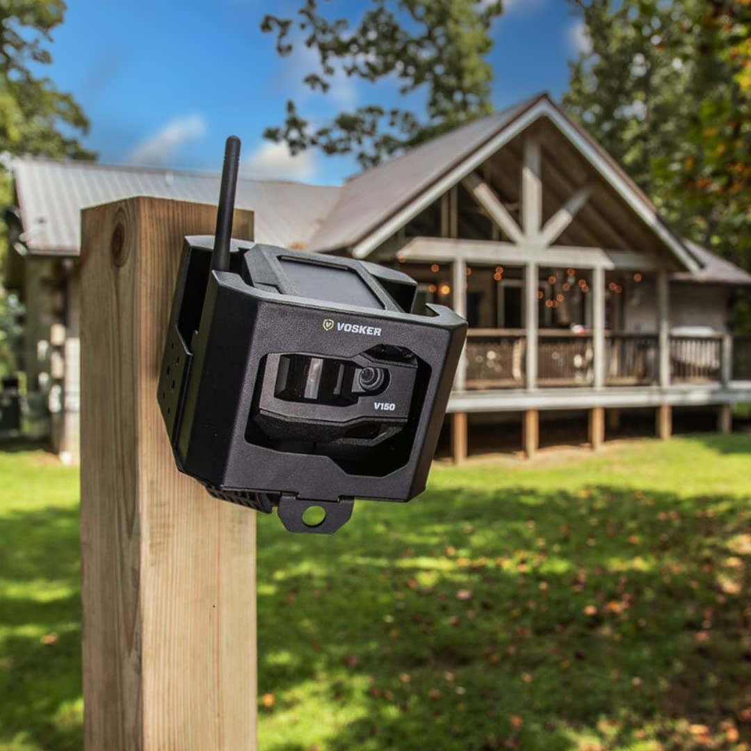 Vosker V150 Solar-Powered LTE Cellular Home Security Outdoor Camera, Motion Activated Sensor Nightvision Wireless - Bundle Including 4 V150 Cameras and 4 Security Boxes