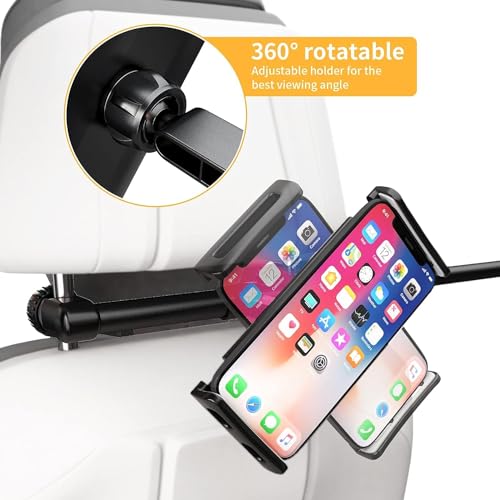 Holulo Headrest Tablet Holder with Dual Adjustable Positions,360° Rotation headrest Tablet Holder, Universal ipad Holder for car Backseat for 4" to 11" iPad/Tablet/Smartphone/Switch(2 Positions)