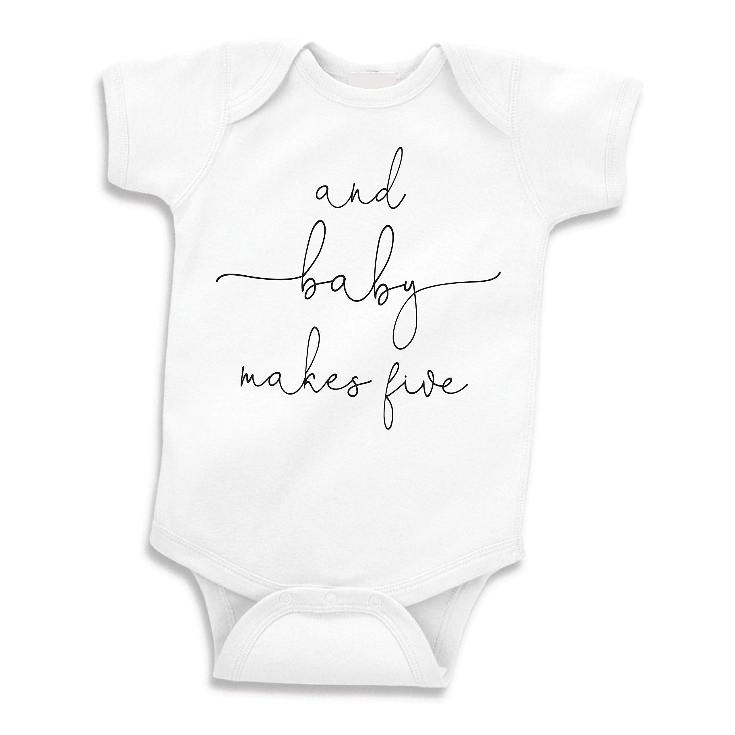 Bump and Beyond Designs Baby-Boys Announcement Gift Leotard and Baby Makes Five White, 0-3 Months