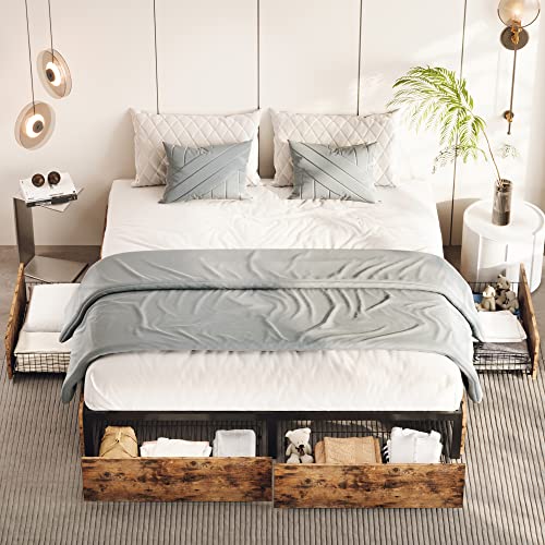 ANCTOR King Bed Frame with 4 Drawers, King Platform Bed Frame with Storage, Double-Reinforced Support/No Box Spring Needed//Easy Assembly