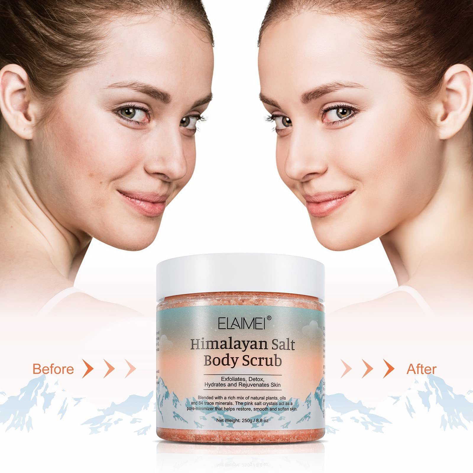 Premium Himalayan Salt Body Scrub with Lychee Oil Natural Exfoliating Salt Scrub for Acne, Cellulite, Deep Cleansing, Scars, Wrinkles, Exfoliate and Moisturize Skin