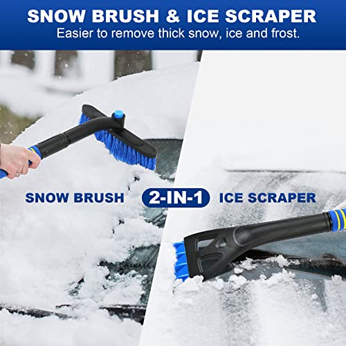 34" Extendable Ice Scrapers for Car Windshield 2-in-1 Snow Brush for Car Snow Scraper for Car Snow Scraper and Drush with Ergonomic Foam Grip for Cars, Trucks, SUVs with 360° Pivoting Brush Head