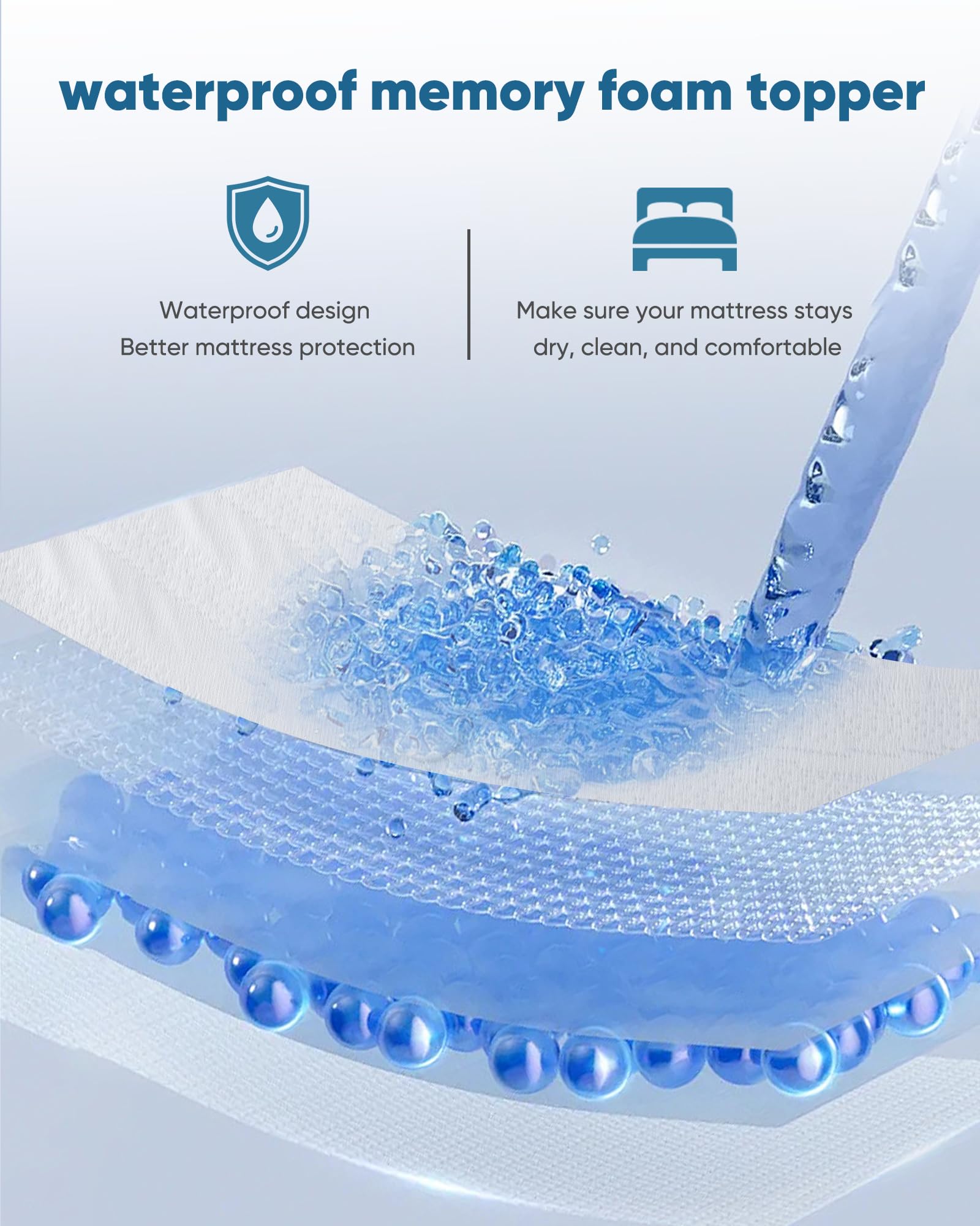3 Inch Gel Memory Foam Mattress Topper Queen Size,Waterproof Mattress Pad Cover for Pressure Relief, Bed Protector Topper with Removable ,Soft & Sleep Peacefully