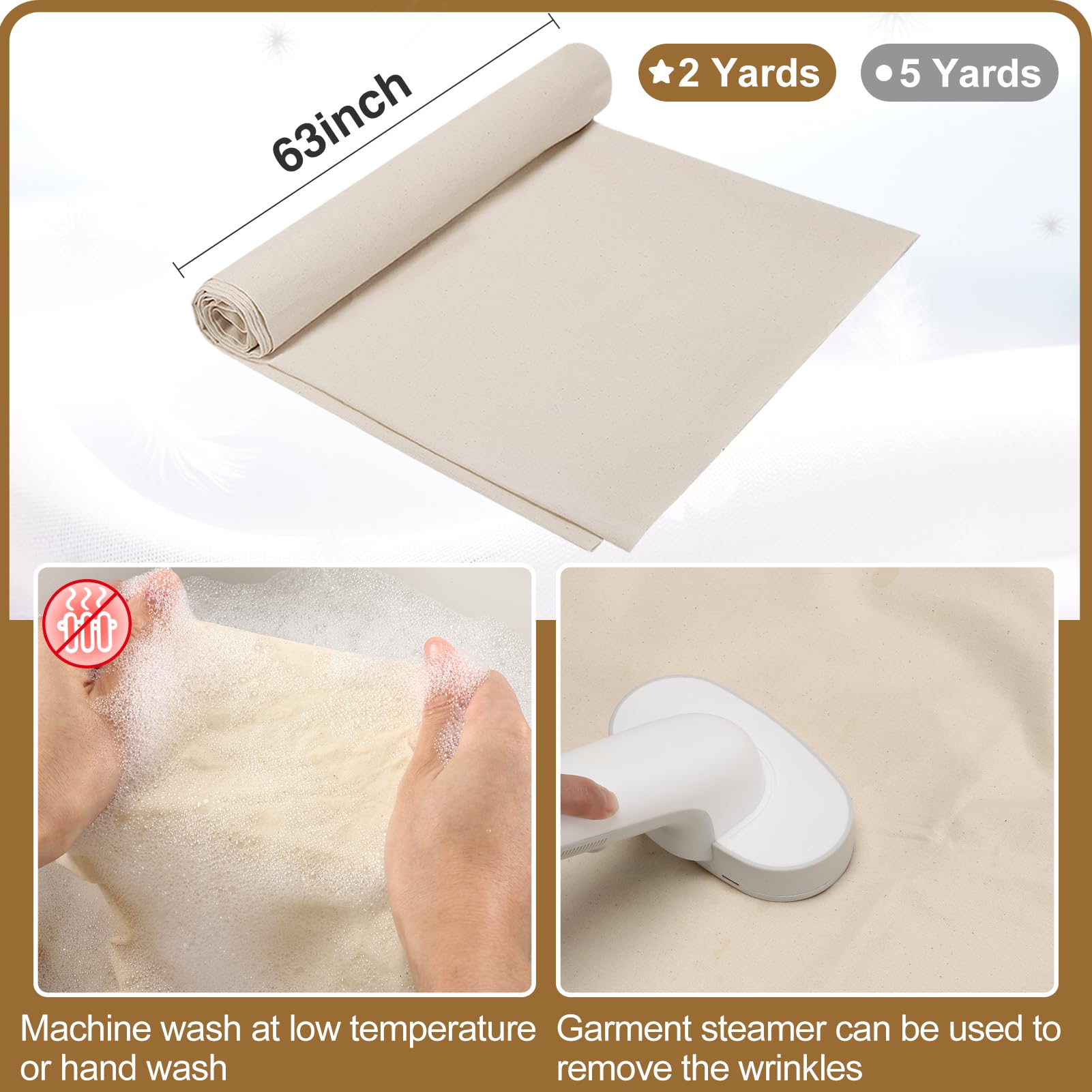 100% Cotton Muslin Fabric- 2Yard Unbleached Muslin Linen Fabric, 63" Wide- Textile Natural Cotton Draping Fabric Muslin Cloth Muslin Roll Fabric for Backing Material Quilting Sewing Embroidery DIY