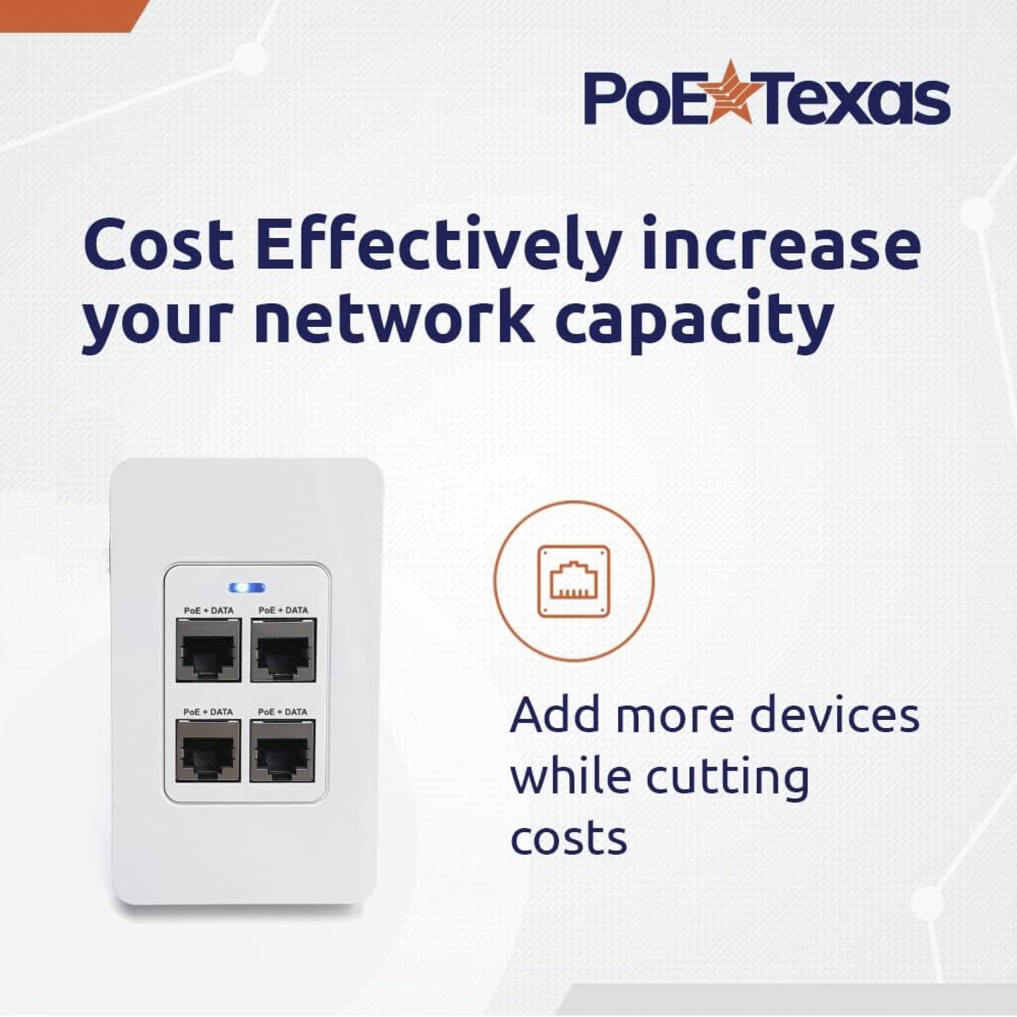 PoE Texas 4 Port Inwall Gigabit PoE Extender - Power Over Ethernet in-Wall Switch Plate with IEEE 802.3bt Uplink & Full Passthrough VLAN, Extend WiFi Access Point, Computer Network, VoIP & More