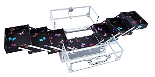 Caboodles Neat Freak Train Case | 6-Tray Cosmetic Organizer with Locking Latch, Social Butterfly