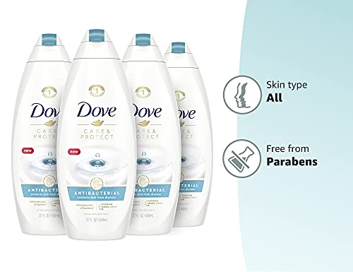 Dove Body Wash For All Skin Types Antibacterial Body Wash Protects from Dryness, 22 Fl Oz (Pack of 4)