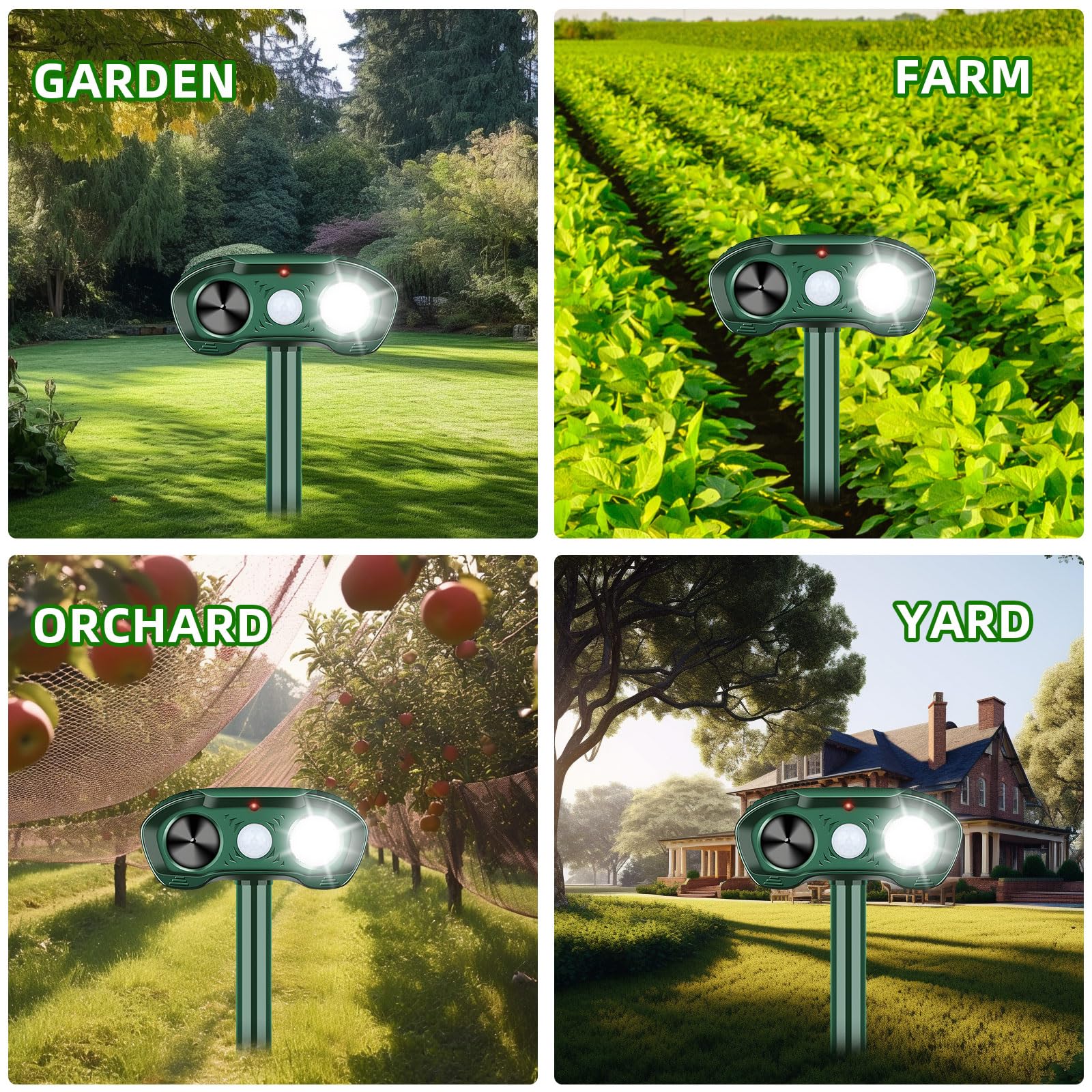 2 PCS Ultrasonic Animal Repellent Outdoor Solar Animal Repeller Waterproof with Motion Sensor LED Strobe Light Alarm Sound Animal Deterrent for Cat Squirrel Raccoon Deer Fox Repellent (Deer Repellent)
