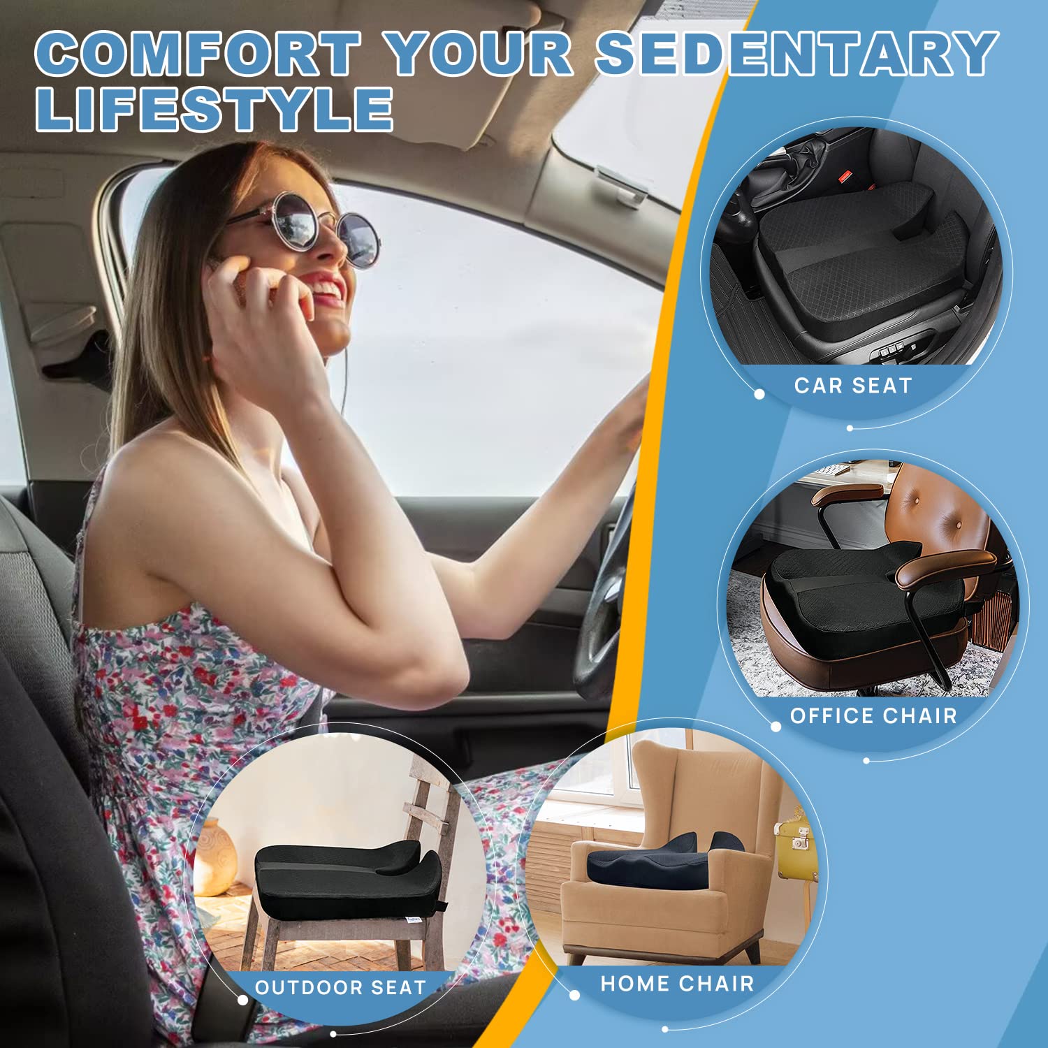anzhixiu Car Seat Cushion, Car Cushion Seat Cushion for Car Seat Driver, Sciatica Pain Relief Pillow Tailbone Pain Relief Cushion for More Relaxation