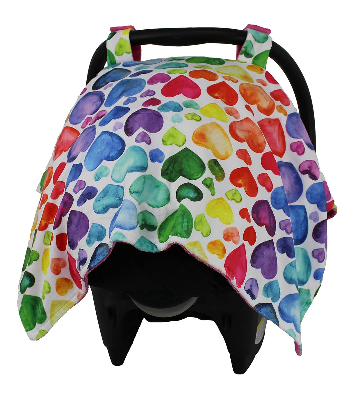 DEAR BABY GEAR Heart Deluxe Car Seat Canopy - Double Layer, Bright Colored Hearts, Hot Pink Smooth, Hot Pink, 40 x 30 Inches