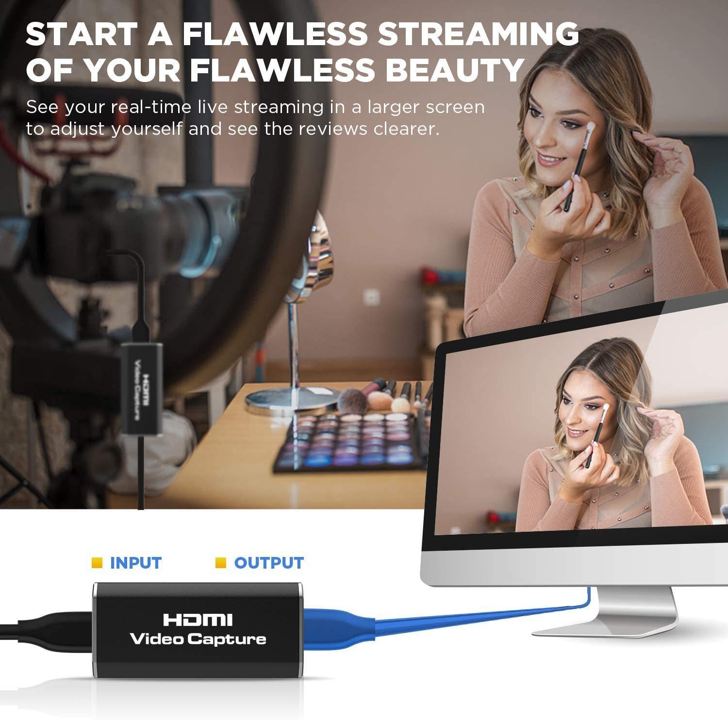 Audio Video Capture Card 1080P 30Hz HDMI to USB 2.0 Capture Card Record via DLSR for Gaming Streaming Live Broadcasting Teaching