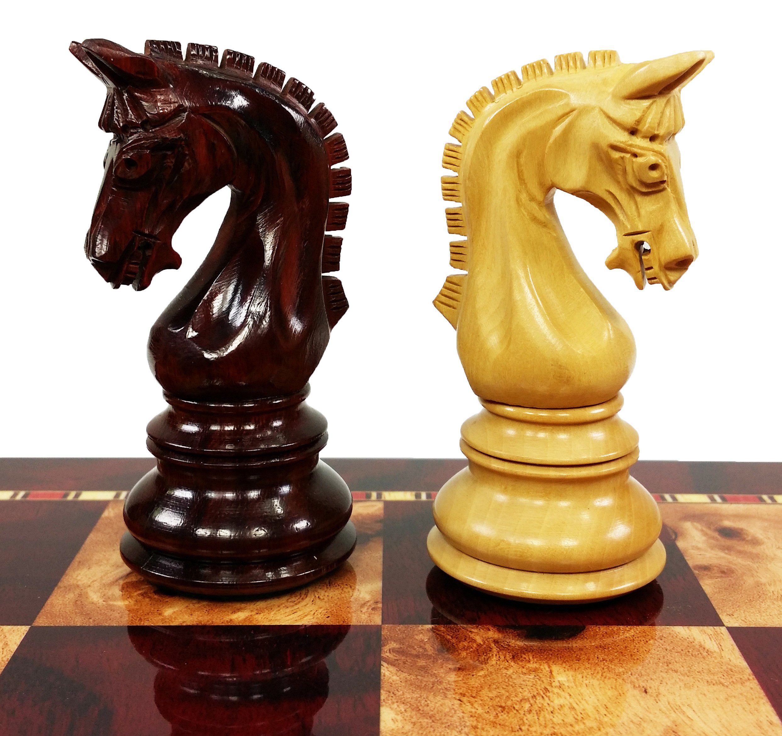 4 Queens - Large 4 3/8" King Staunton Luxury Bud Rosewood Chess Men Set W/ 20" Cherry Color Storage Board