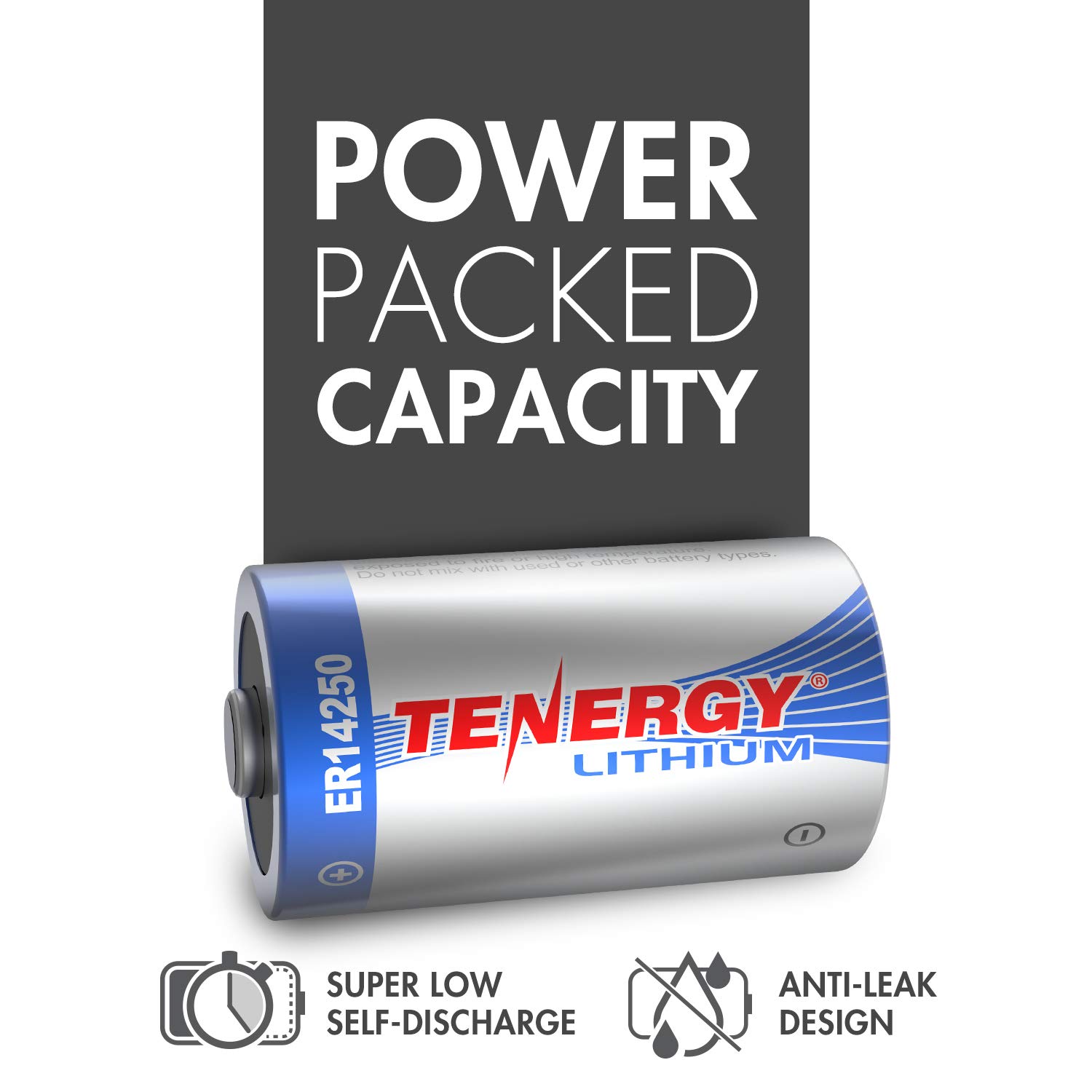 Tenergy High Capacity 3.6V 1/2 AA Lithium Battery, 1200mAh ER14250 Non-Rechargeable Batteries for Window Sensors, Alarm Systems, Home Security Sensors, Utility Meters, UL Certified, 4 Pack