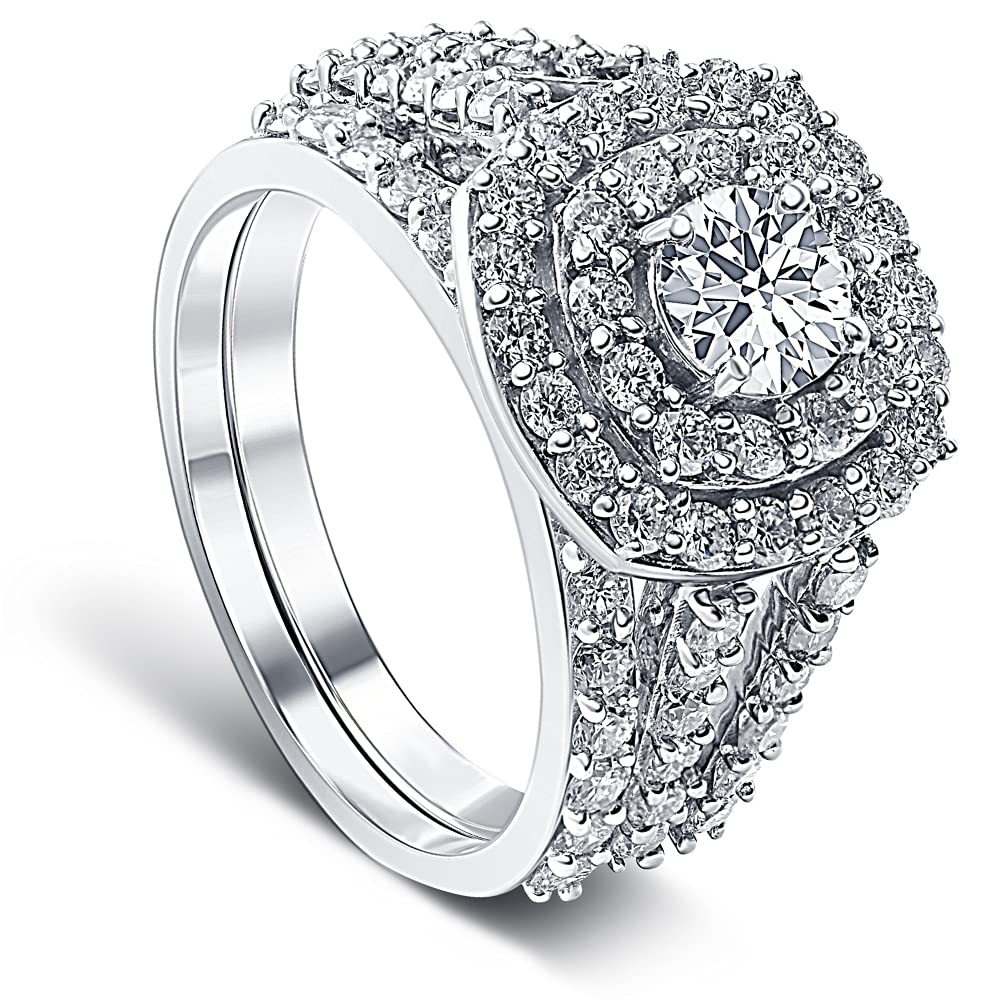 2 Ct TW Diamond Engagement Cushion Halo Engagement Ring Set White Gold Lab Grown - Size 5