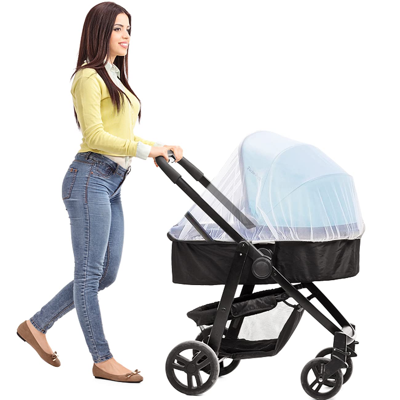 HUAILEI Baby Mosquito Net - Durable Stroller Cover,Honeycomb Grid Stroller Netting Mosquito for Baby Bug Net for Strollers,Bassinets, Child Safety Seat and Portable Mini Crib (2PCS,White and Brown