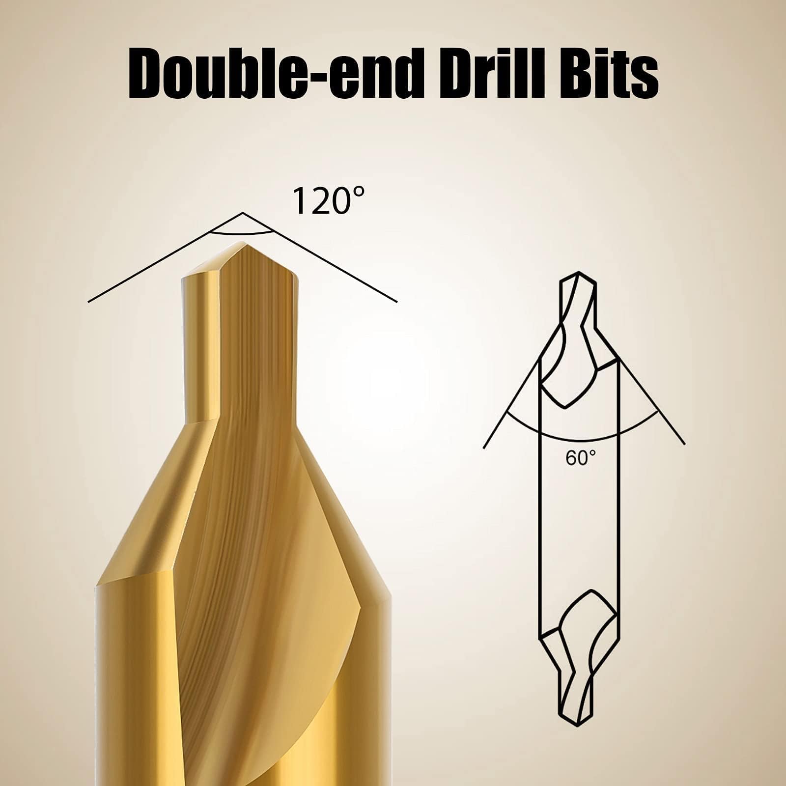 SUNJOYCO 7PCS Center Drill Bits Set, High Speed Steel 60-Degree Angle Countersink Tools for Lathe Metalworking Size 1.0 1.5 2.0 2.5 3.0 4.0 5.0, Gold