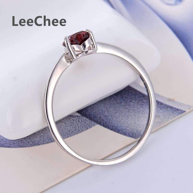 100% Natural Garnet Ring 925 Sterling Silver WineRed Gemstone FineJewelry for Women Gift 0.5ct Birthstone Heart-Shaped