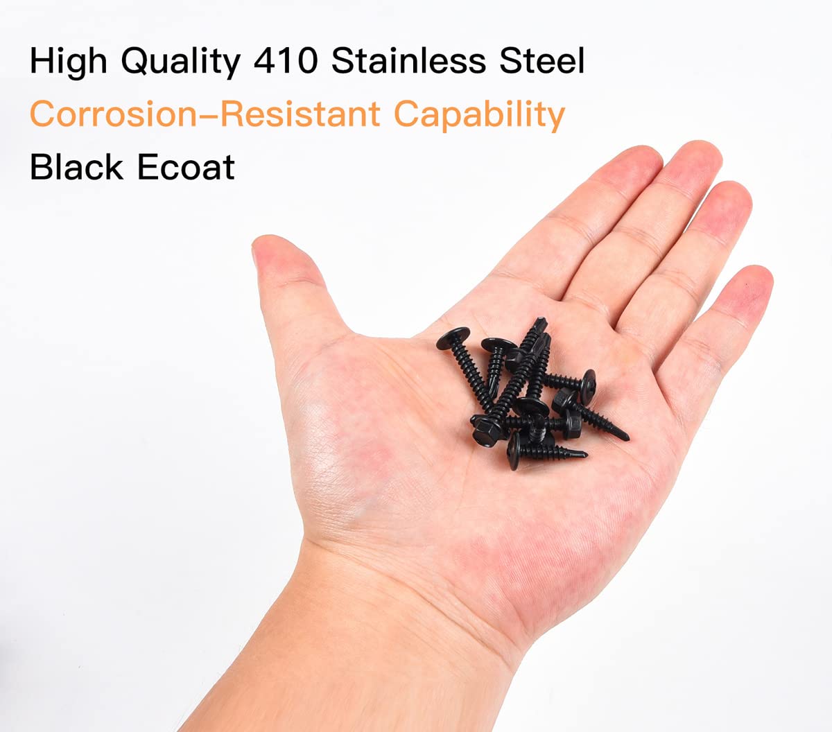 350PCS Self Tapping Screws Assortment, Black #8 Self Tapping Screws for Metal & Plastic with 410 Stainless Steel, Hex Washer Head & Phillips Round Head Self-Tapping Screws for Building & Repair