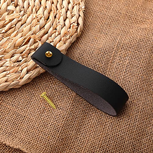 Abeillo 4 Pcs Leather Wall Hooks, Medium Leather Straps Hanger Towel Hook, Leather Strap Shelf Wall Hanging Strap Holder for Bathroom Kitchen Bedroom Nordic Boho Decor(Black)