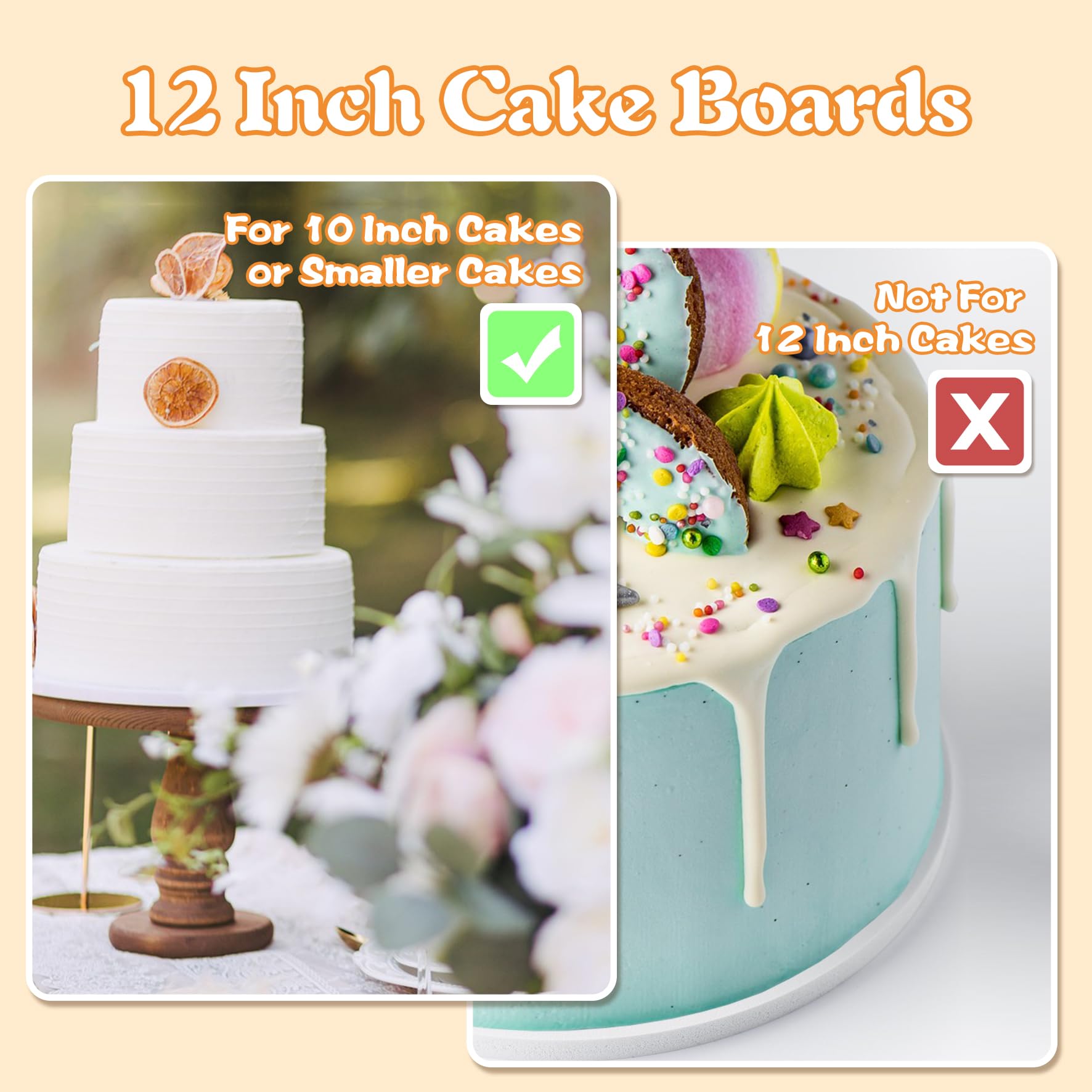 12 Inch Cake Drums Board Round White 1/2 Inch Thick Cake Boards Sturdy, Grease Resistant for Birthday Wedding Multi-Tiered Party Cake Drum Boards