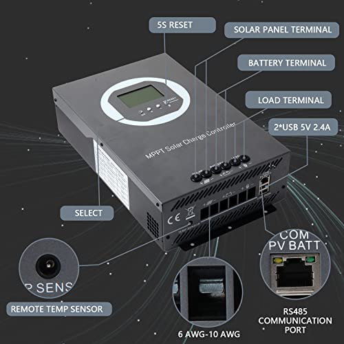100 Amp MPPT Solar Charge Controller 48V 36V 24V 12V Auto,PV 150V Max Input Solar Panel , 100A Solar Panel Regulator Max Input Power 5000W, for AGM Sealed Gel Flooded Lithium Battery