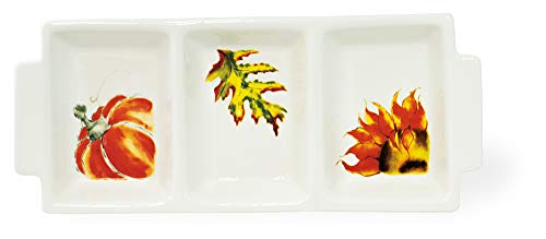 Boston International Pumpkin Harvest Ceramic Serveware, Large, Tri Serving Plate