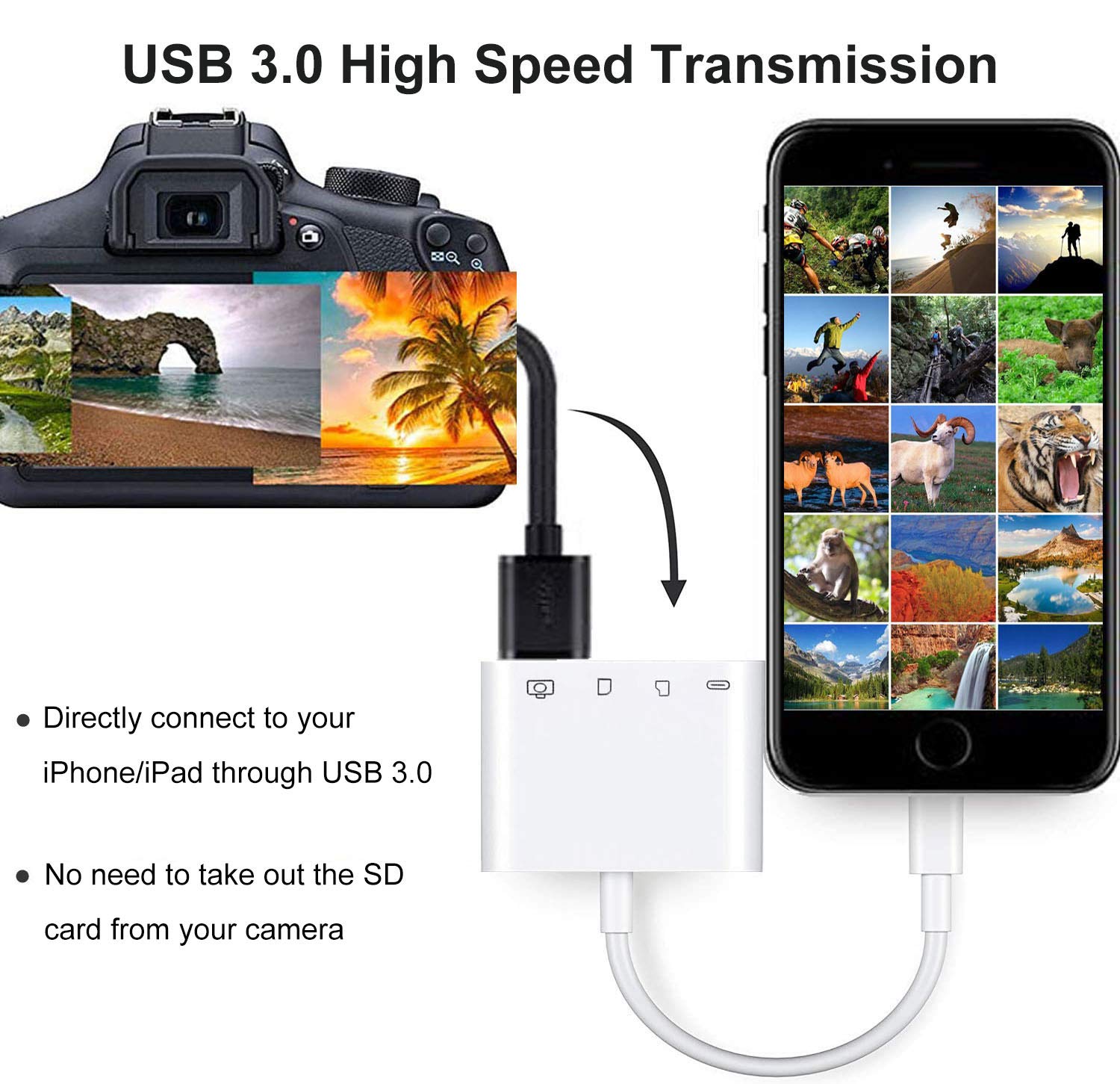A-BST SD Card Reader Micro SD/SD Card Adapter 4 in 1 Trail Game Camera Card Viewer Reader 3.0 USB OTG Cable Compatible for iPhone/iPad Plug and Play