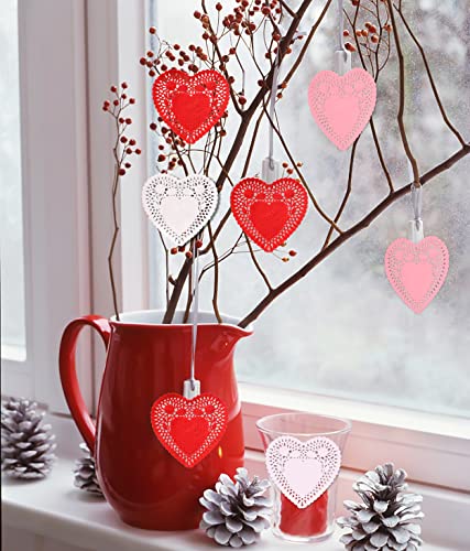 600PCS Paper Doilies for Crafts - Valentines Day Decorations Red/Pink/White Lace Heart Cutouts, Wedding Valentine's Party Decor Ornaments, 4"