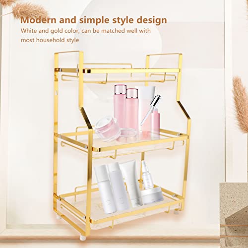 Bathroom Standing Rack, Easy to Bathroom Storage Shelf Stable White and Gold Wall Mounted for Bedroom(3 Tier)