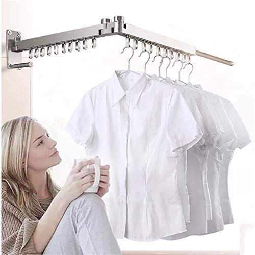 TYXTYX Wall Mounted Folding Clothes Hanger Space-Saver, Indoor/Outdoor Adjustable Clothes Drying Rack, Retractable Dry Coat Hanger for Laundry Room, Storage Organiser Instant Closet