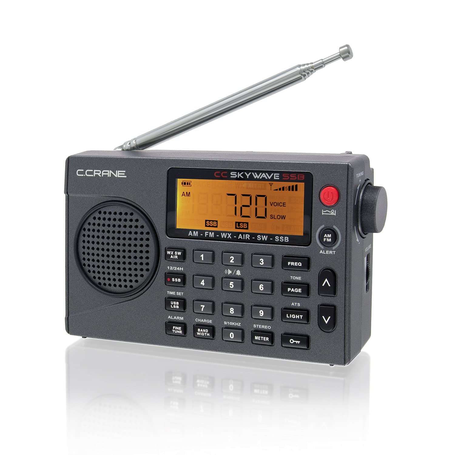 C. Crane CC Skywave SSB AM, FM, Shortwave, NOAA Weather + Alert, Scannable VHF Aviation Band and Single Side Bands Small Battery Operated Portable Travel Radio and AC Adapter