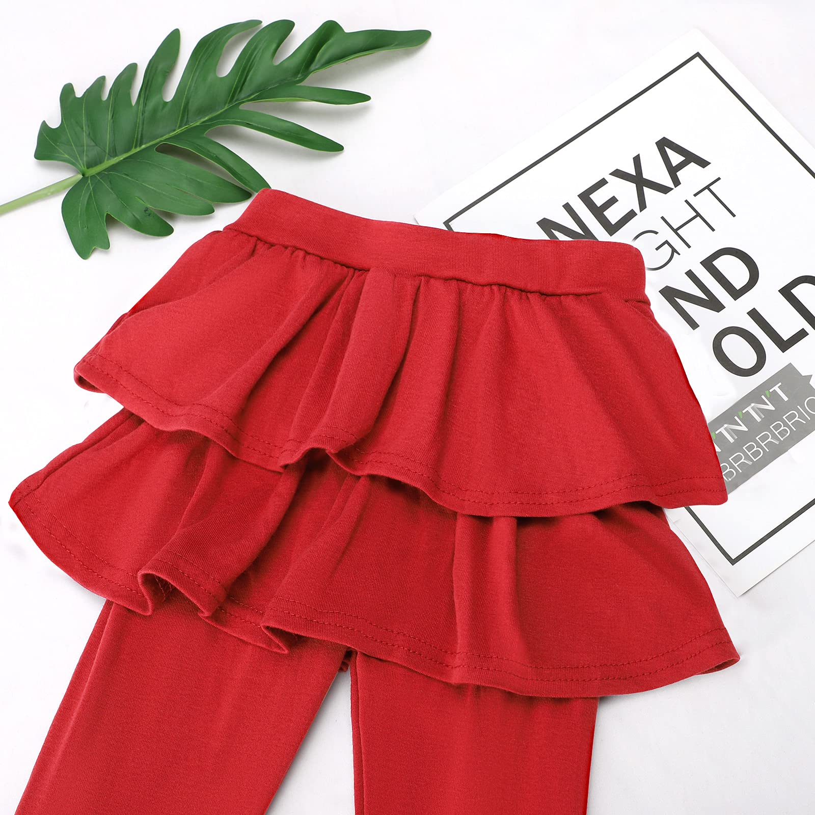 KEREDA Girls Leggings Ruffle Skirt School Uniform Pants Kids Clothes 7-8 Red