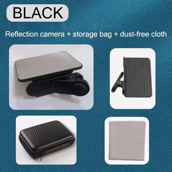 2023 Newest Camera Mirror Reflection Clip Kit, Adjustable Phone Camera Mirror Reflection Clip Kit, Mirror Reflection Clip Kit, Mirror Reflection for Phone Camera (Black)