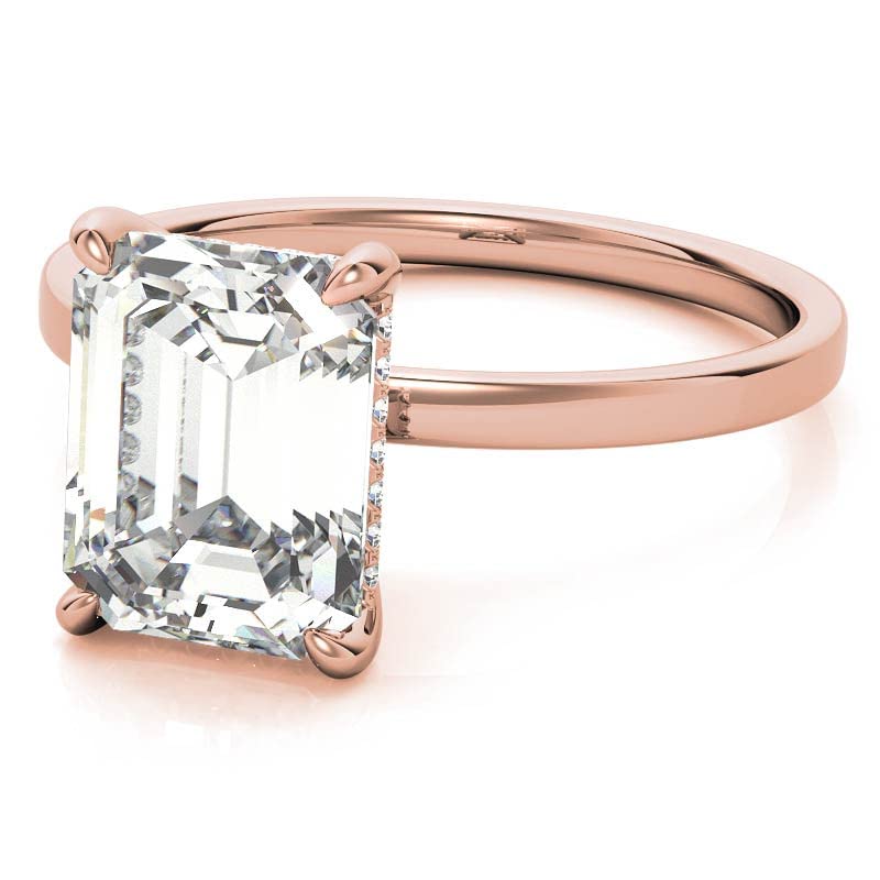 10K Solid Rose Gold Handmade Engagement Ring 1 CT Emerald Cut Moissanite Diamond Solitaire Wedding/Bridal Ring for Women/Her Propose Ring Set (7)