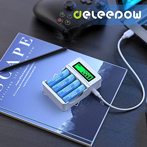 Deleepow Rechargeable AA Batteries 3300mAh 1.2V AA Nimh Rechargeable Batteries 8-Pack with USB LCD Charger