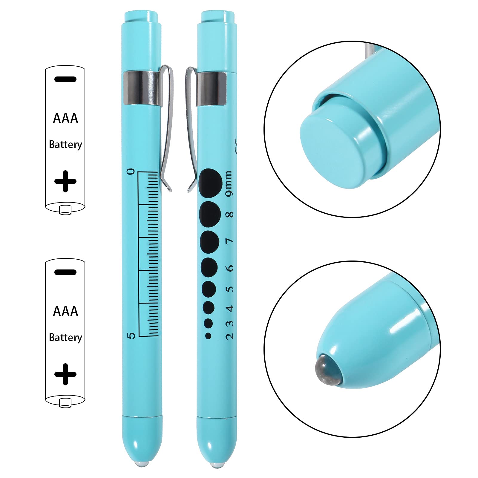 Aokin Medical Pen Light for Nurse Doctor, Reusable LED Medical Penlight Flashlight with Pupil Gauge and Ruler, White Light, Sky Blue