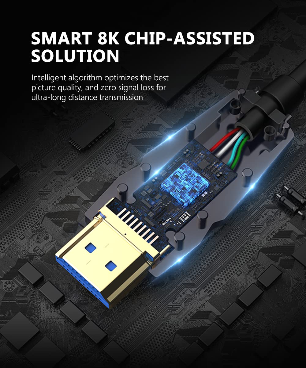 8K Fiber Optic HDMI Cable 40ft, Ultra High Speed 48Gbps Active HDMI 2.1 Cable [8K@60Hz, 4K@120Hz], Support Dynamic HDR, eARC, Dolby Atmos, HDCP 2.3, Compatible with Nvidia RTX 3080/3090 Xbox X PS5