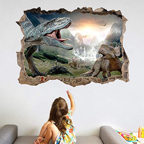 3D Dinosaurs Wall Stickers - MLM PVC Simulation Crack Hole Dinosaur Wall Decals for Mural Living Room Bedroom Kids' Room Nursery Decor Playroom Decor (Dino B)