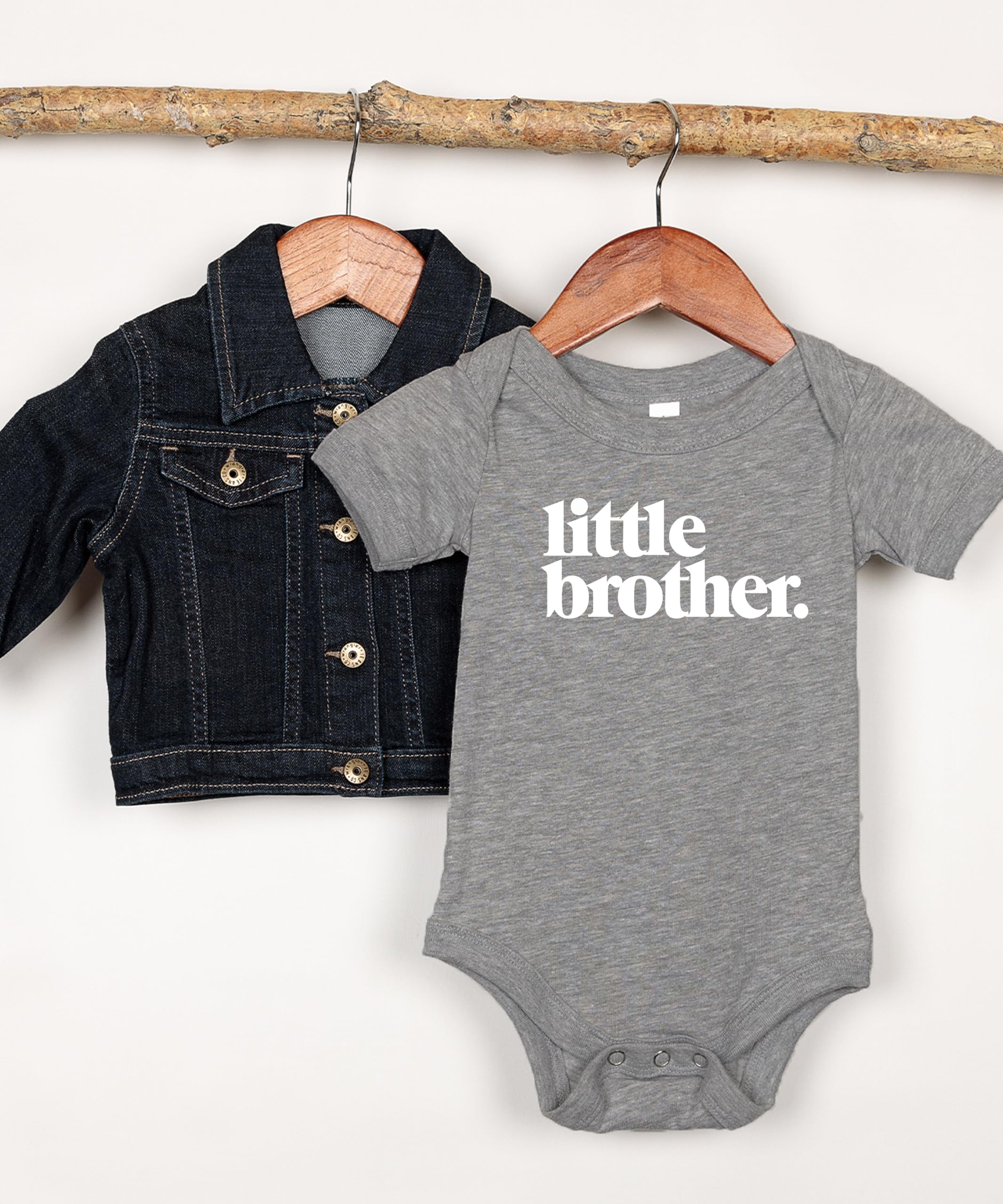 Olive Loves Apple Little Brother Bodysuit for Baby Boys Sibling Outfits Granite Heather Bodysuit Newborn