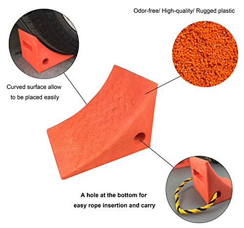 HOXWELL 2 Pack RV Leveling Blocks Wheel Chocks, Premium Heavy Duty Vehicle Wedge Design and Garage Grip Bottom for Travel Trailers, Camper, Truck, Car and ATV Orange 2 Pack