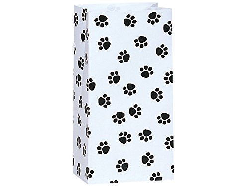 A1 Bakery Supplies 50/set Paw Print Black & White - All-occasion Paper Favor Gift Bags - 2lb - 4-1/4x2-3/8x8-3/16 MADE IN USA