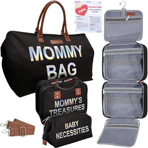 VONQA Mommy Bag for Hospital, Labor and Delivery - Extra Large Diaper Tote Bag for Maternity, Pregnancy and Overnight Essentials for Mom - Women Travel Weekender Bag with Baby Organizer & Toiletry Bag