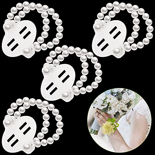 4 Pieces Elastic Pearl Wrist Corsage Bands Wristlets Wedding Corsage Pearl Bracelet Stretch Pearl Wedding Wristband Faux Pearl Bead Corsage Accessories Bracelets for Wedding Party Bride Bridesmaid