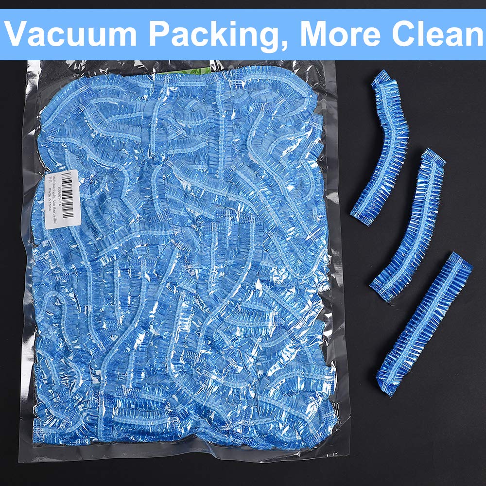 100+10 Shower Caps Disposable, Waterproof Plastic Bath Caps, Elastic Hair Processing Caps for Women Man Kids Girls, Hotel, Home Use (Blue)