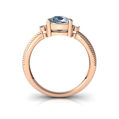 14kt Rose Gold Aquamarine and Diamond 6mm Cushion Cushion Rope Ring - Size 5