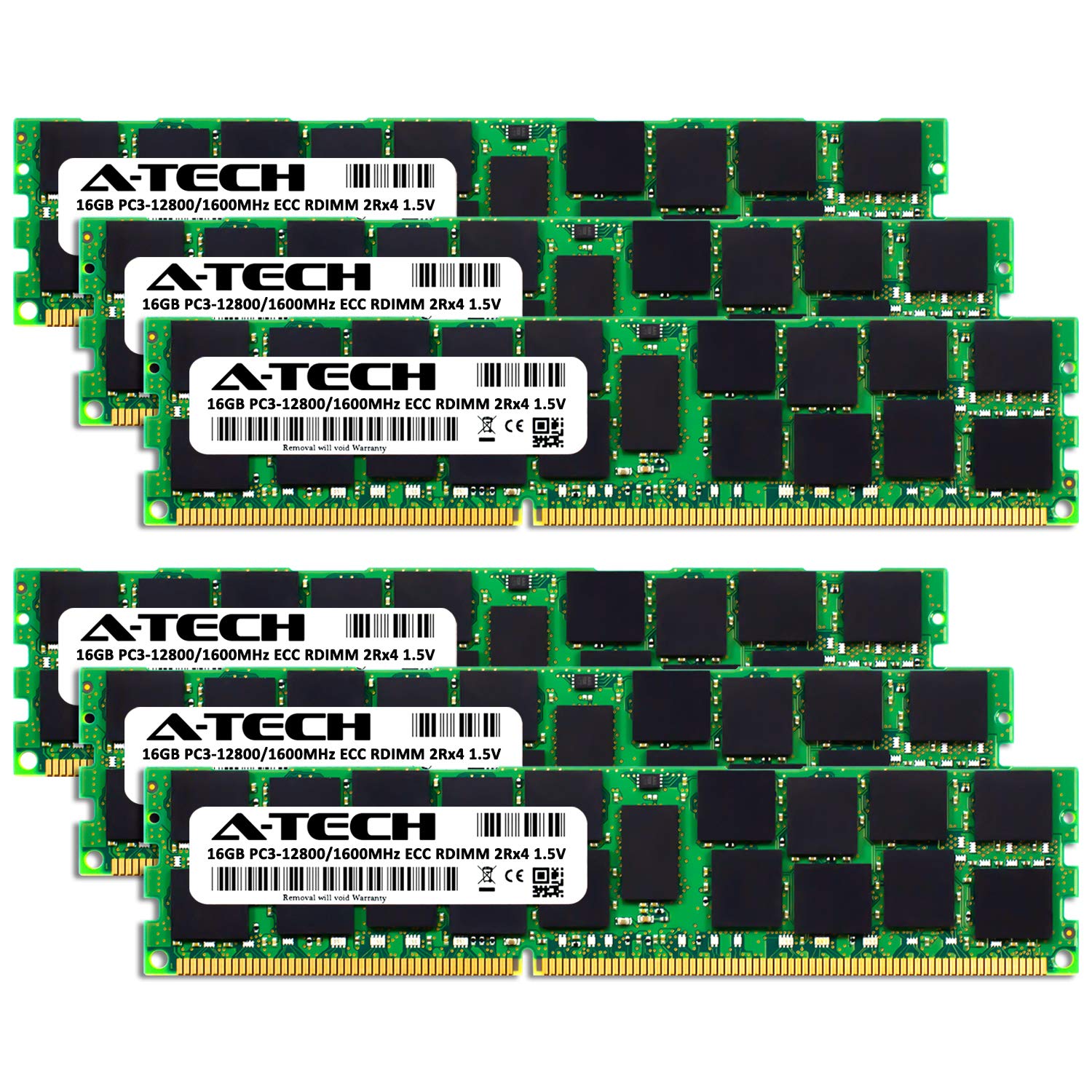 A-Tech 96GB (6x16GB) RAM for Dell PowerEdge R320, R420, R420XR, R520, R620, R720, R720XD, R820, R920 | DDR3 1600MHz ECC-RDIMM PC3-12800 2Rx4 1.5V ECC Registered DIMM Server Memory Upgrade Kit